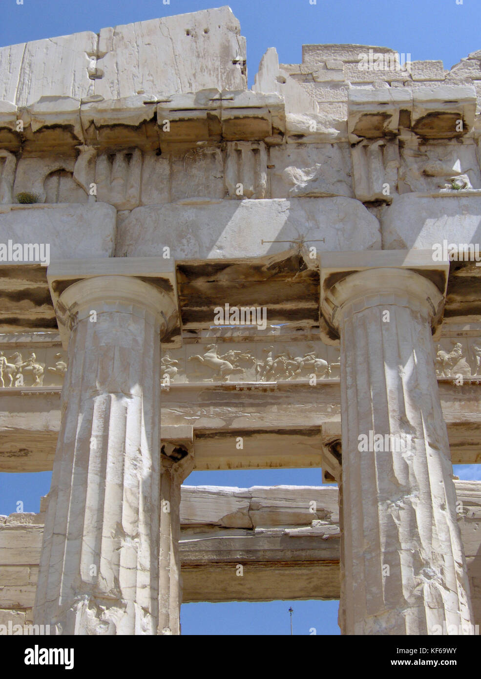 The Parthenon. East façade view without scaffolding. Detail of the ...