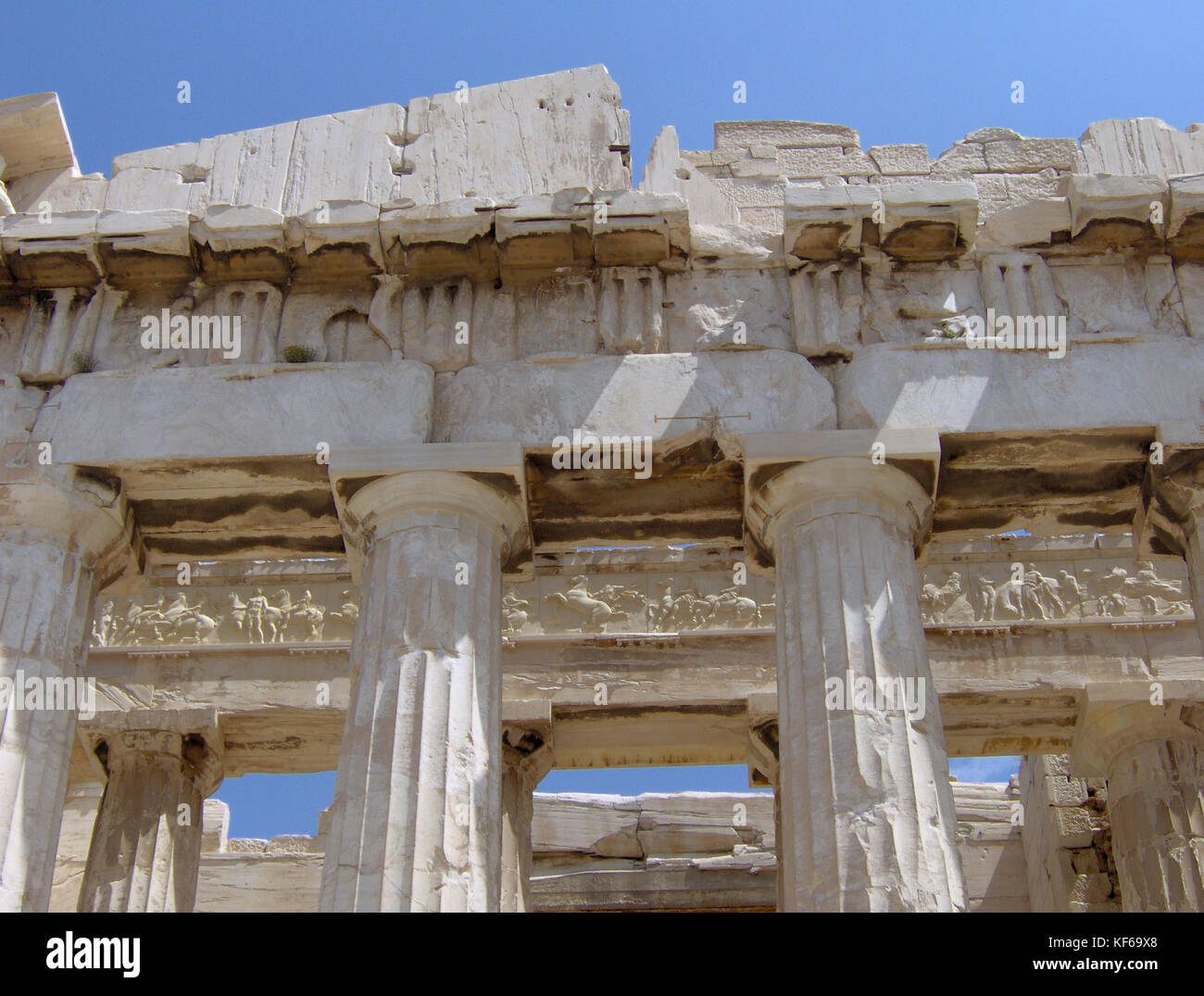 The Parthenon. East façade view without scaffolding. Detail of the ...