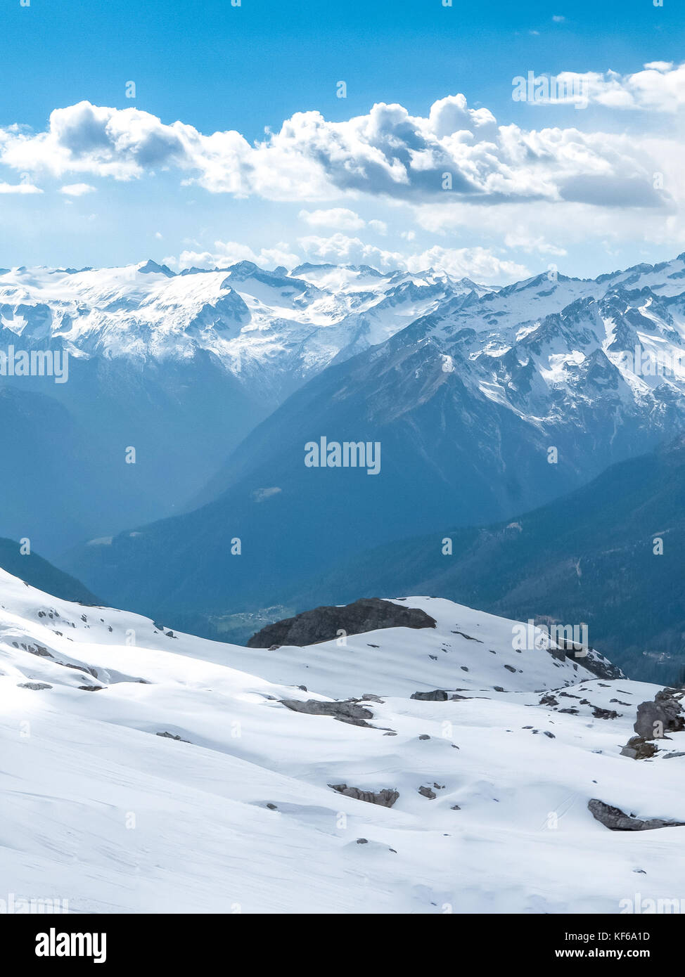 Vertical landscape of high alpine peaks Stock Photo - Alamy