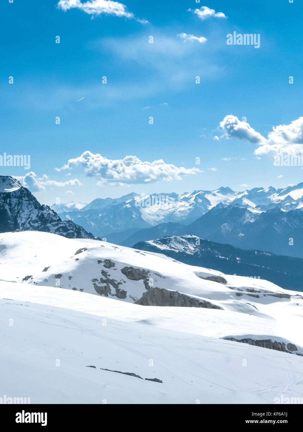 Vertical landscape of high alpine peaks Stock Photo - Alamy