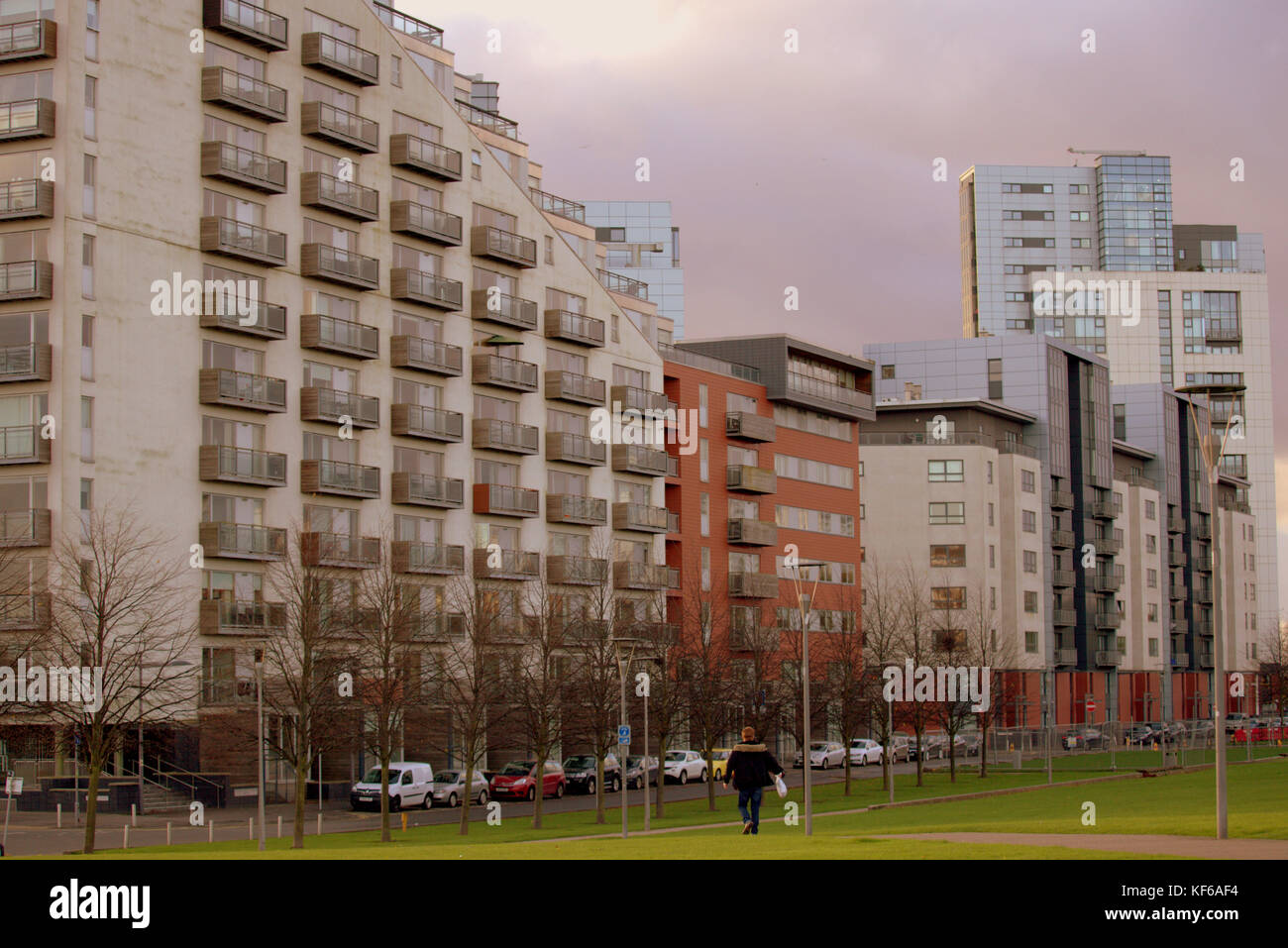 Glasgow Harbour flats tower blocks walking in the city on the river ...