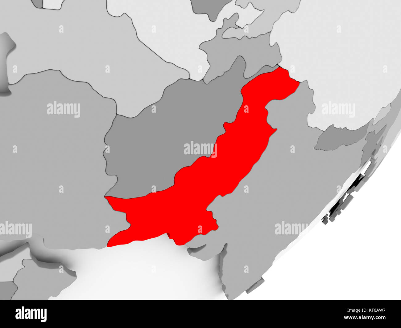 Illustration of Pakistan highlighted in red on grey globe. 3D ...