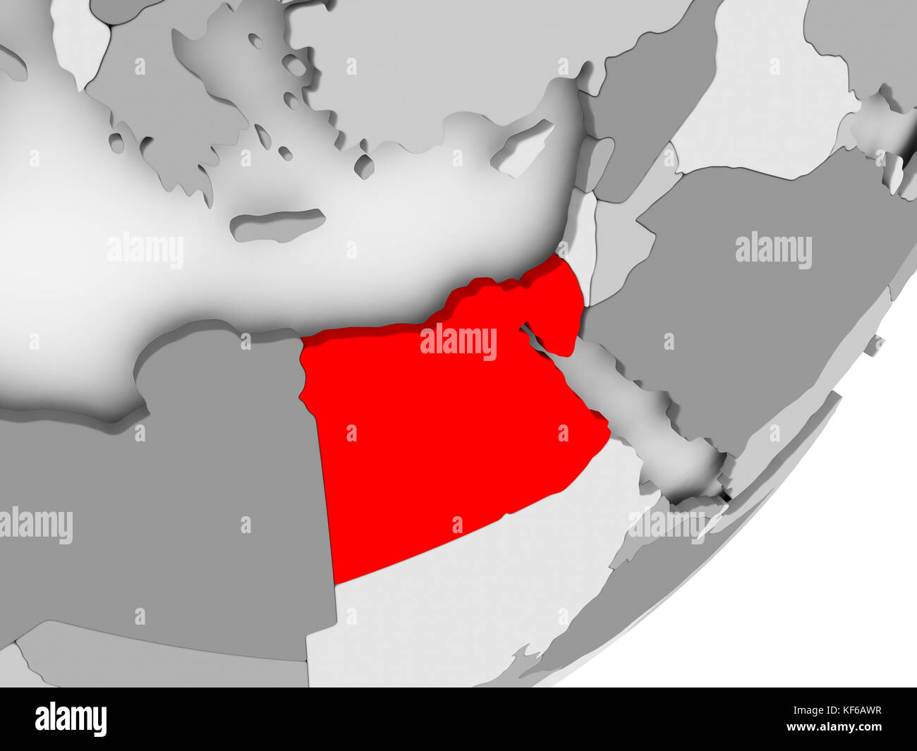 Illustration of Egypt highlighted in red on grey globe. 3D illustration ...