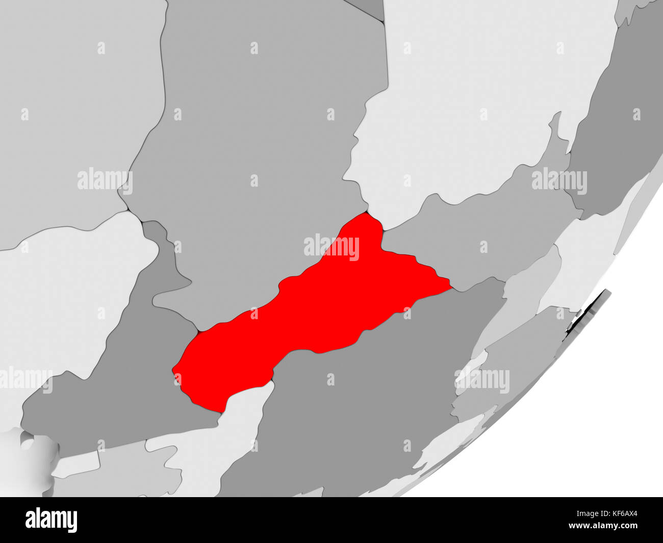 Illustration of Central Africa highlighted in red on grey globe. 3D ...