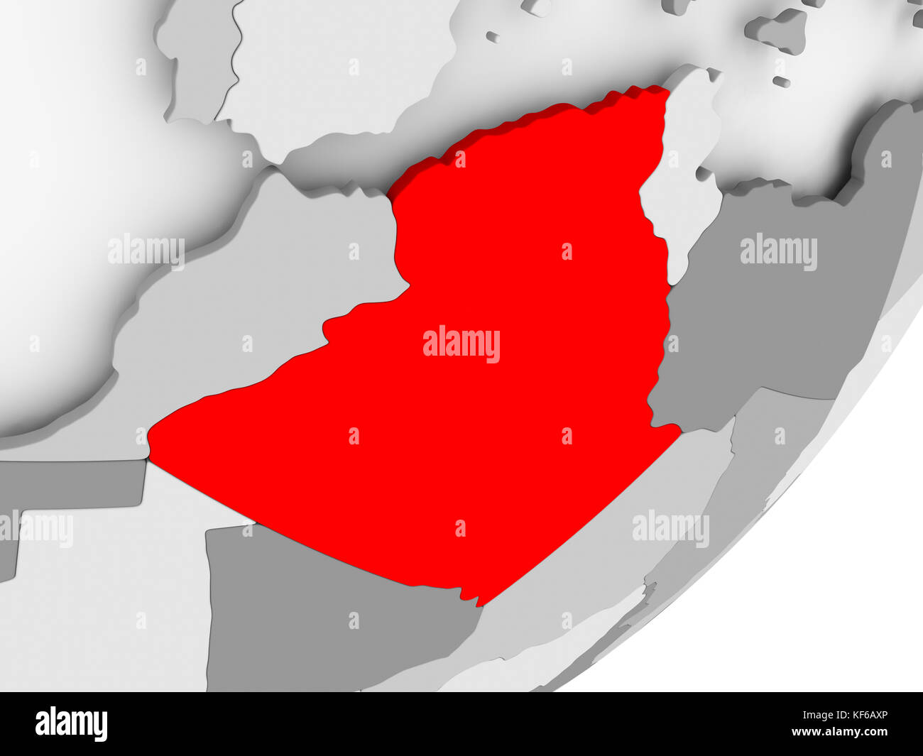 Illustration of Algeria highlighted in red on grey globe. 3D ...