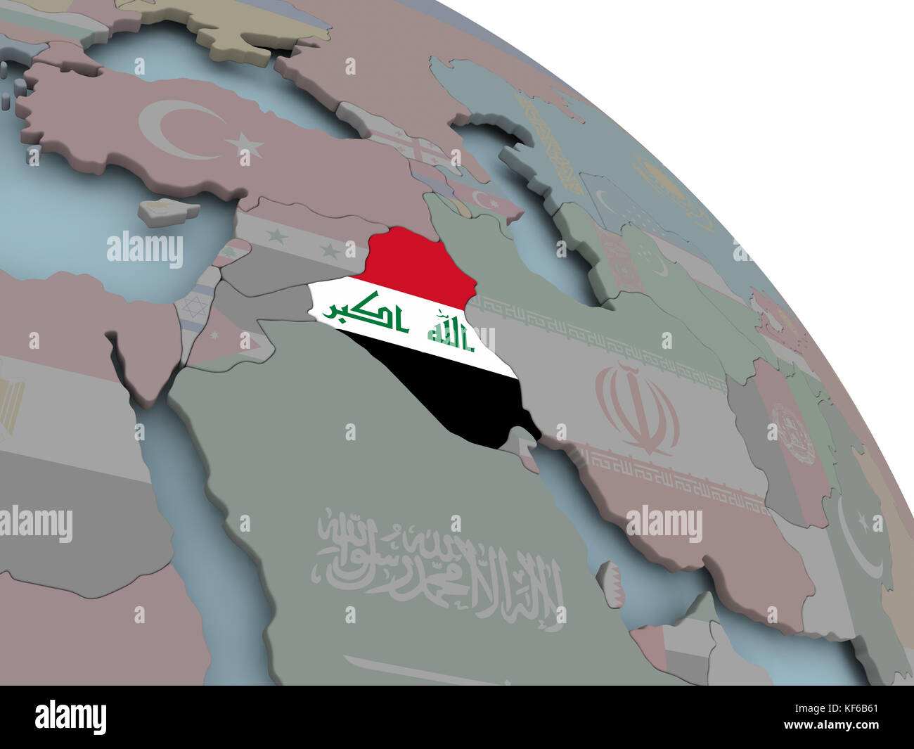 Illustration of Iraq on political globe with embedded flags. 3D ...