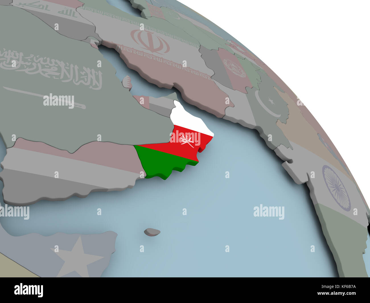 Illustration of Oman on political globe with embedded flags. 3D ...