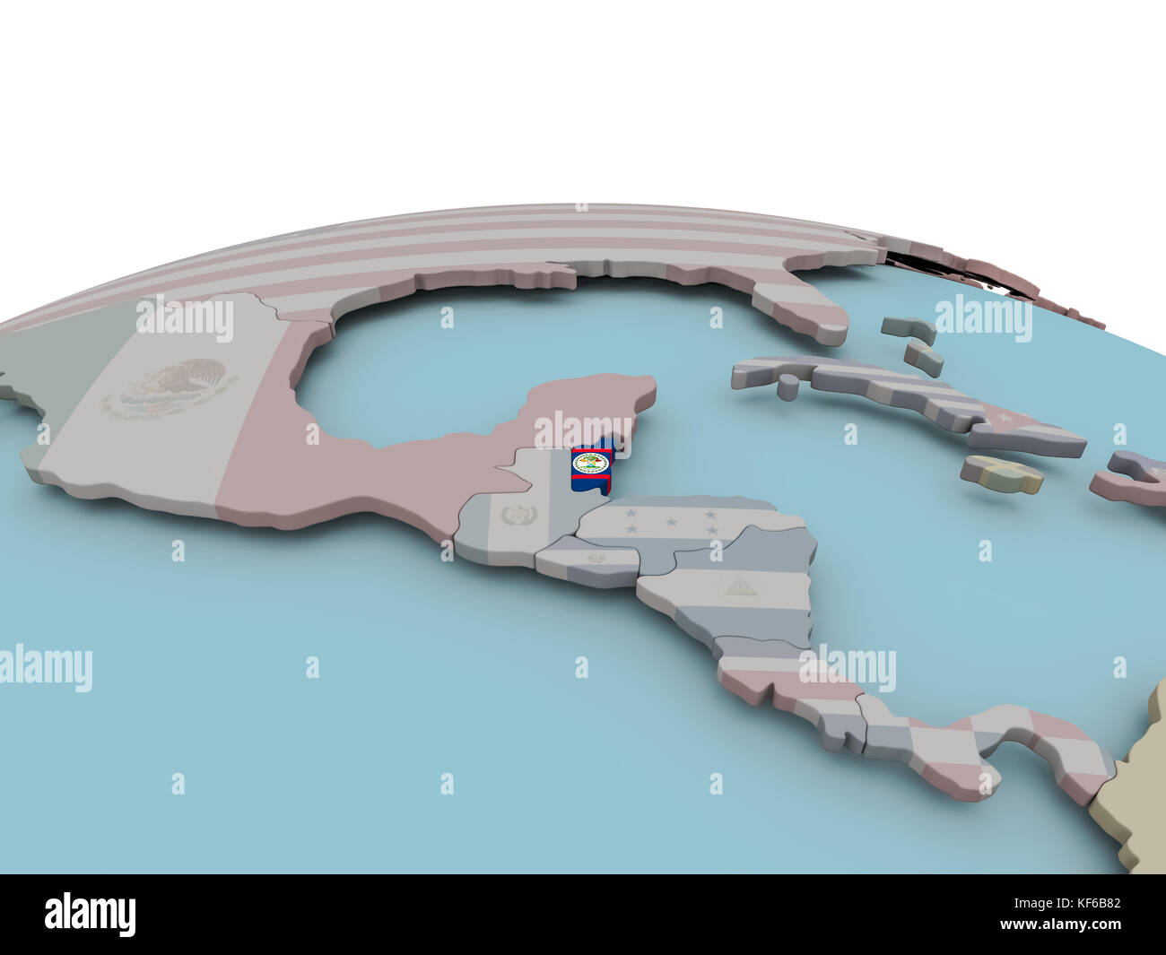 Belize with national flag on political globe. 3D illustration Stock ...