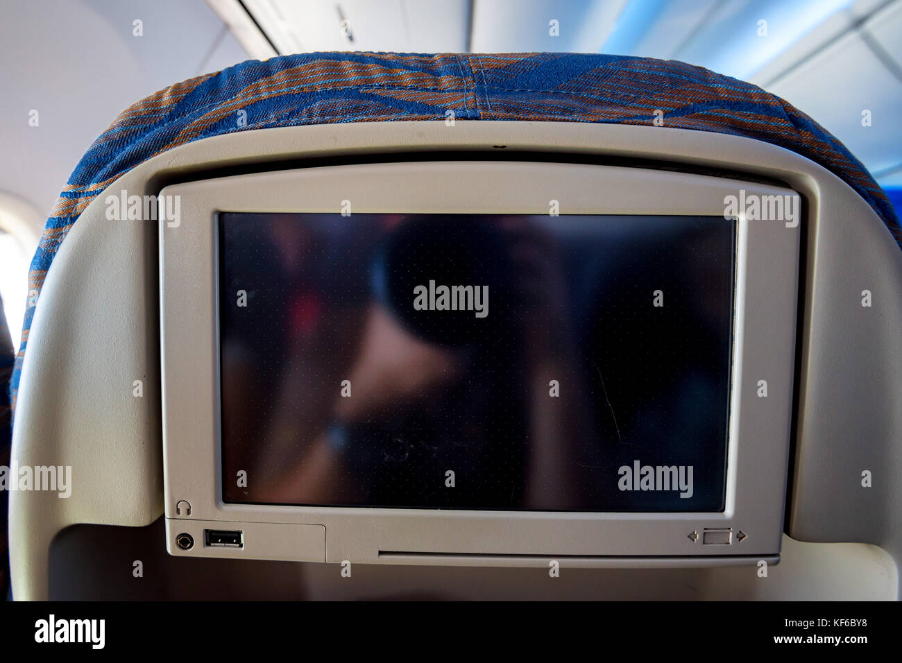 Close up blank lcd screen on airplane Stock Photo - Alamy