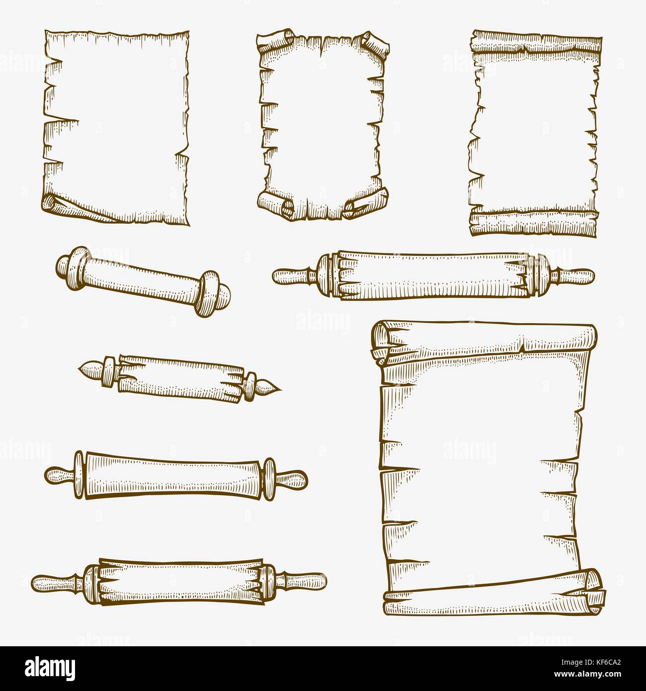 Vector set of the old scrolls stylized as engraving Stock Vector Image ...