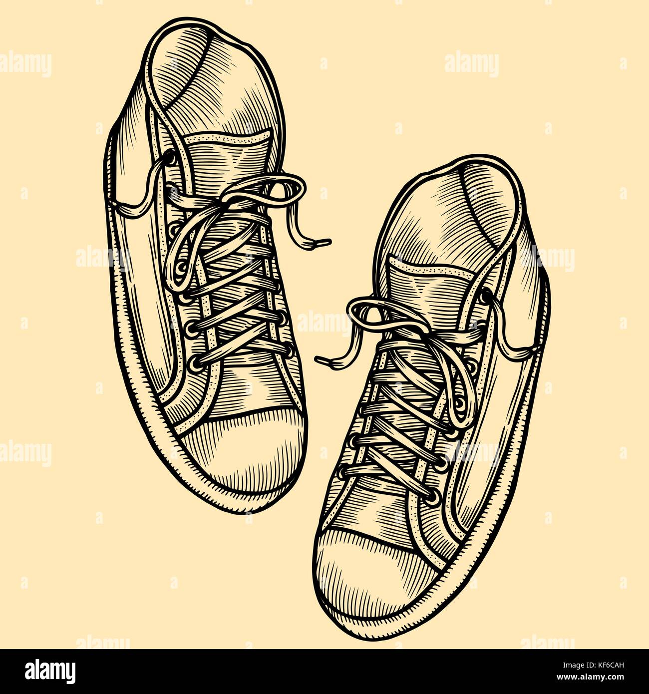 Hand drawn vector illustration with a pair of sneakers. Run Concept ...