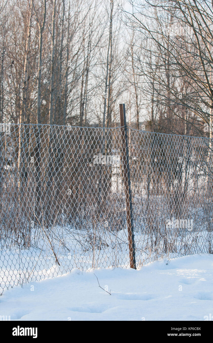 Metal fence in the farm covered with snow Stock Photo - Alamy