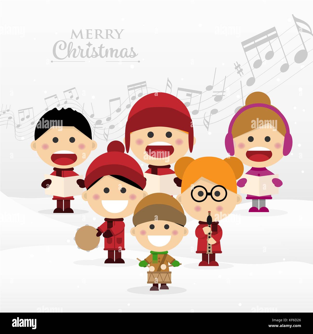Group of children singing Christmas carols. Vector illustration Stock ...