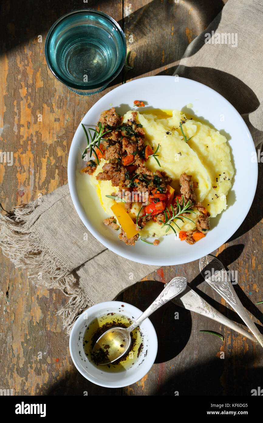 potato garnish with minced meat, food above Stock Photo - Alamy