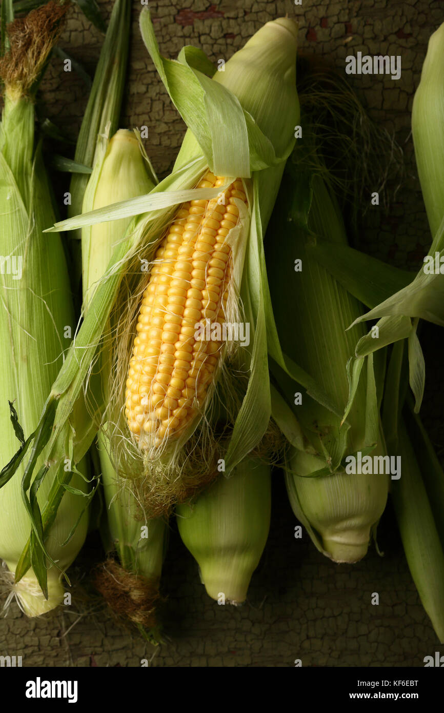 Local green corn cob top view, food Stock Photo - Alamy