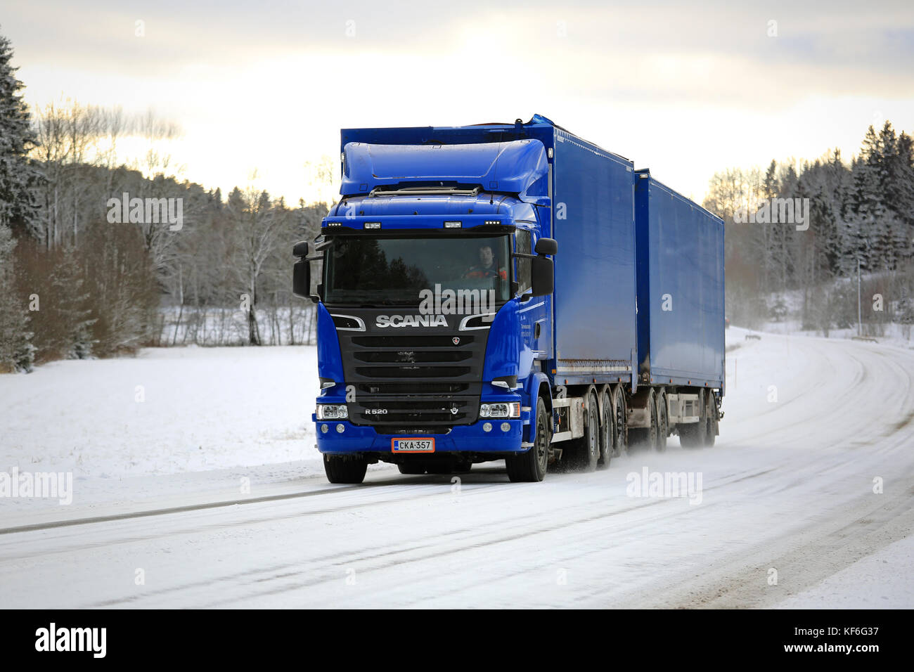 SALO, FINLAND - FEBRUARY 5, 2016: New, blue Scania R520 cargo truck on ...