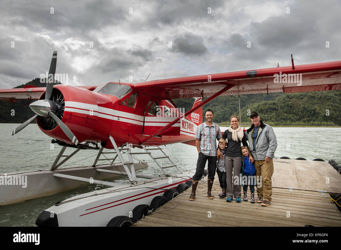 USA, Alaska, Redoubt Bay, Big Bay River, preparing to board the float ...