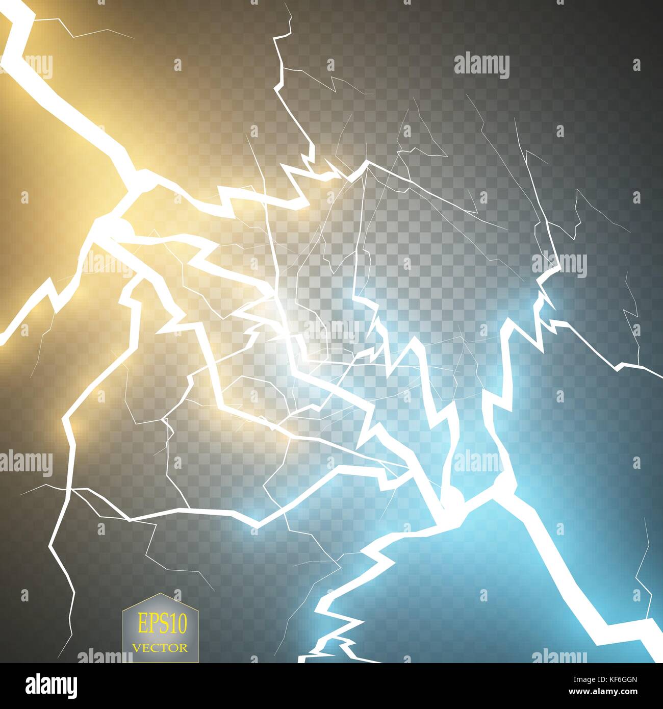 Collision of two forces with gold and blue light. Vector illustration ...