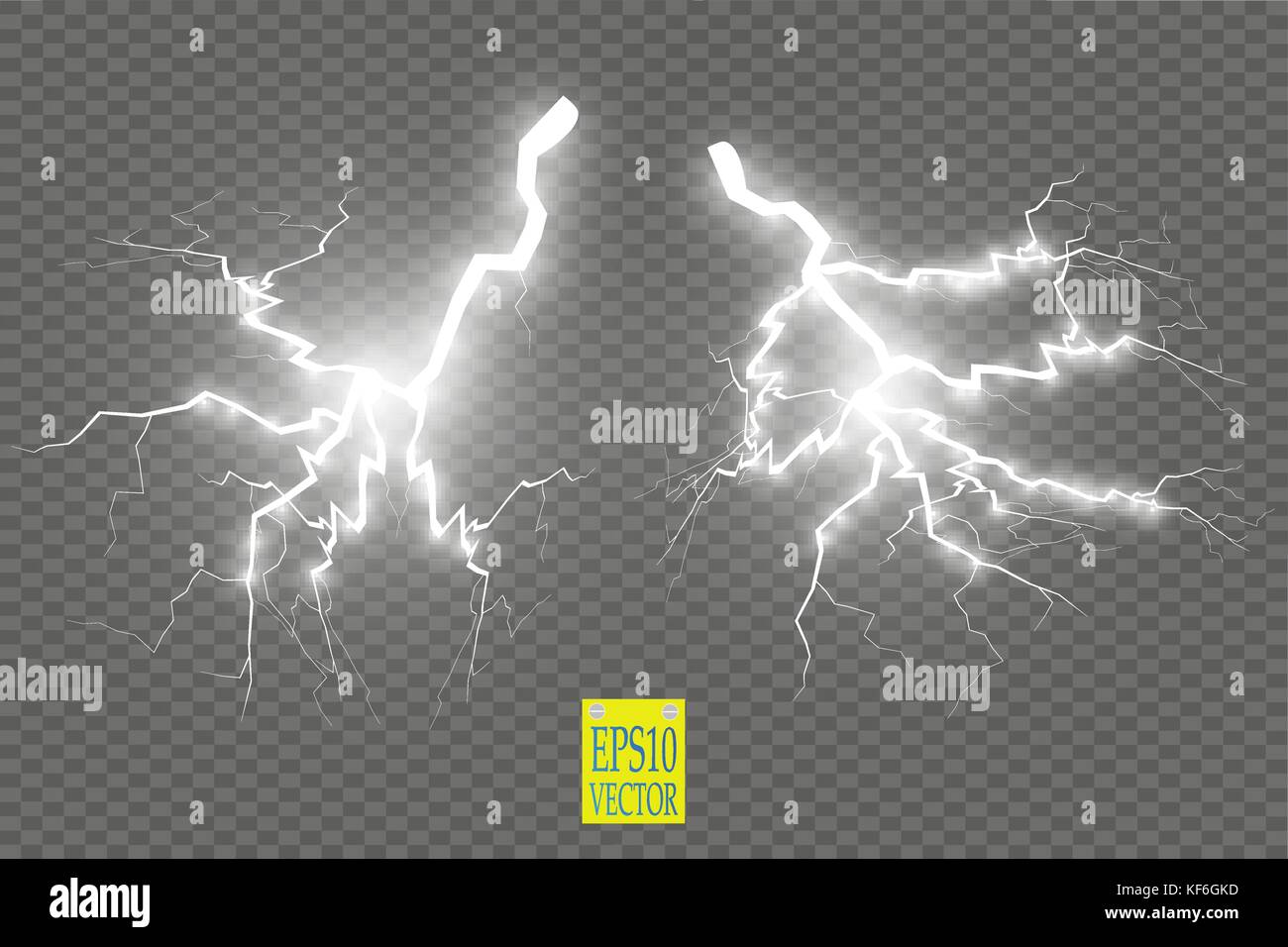 Set of lightnings. Thunder-storm and lightnings. Magic and bright ...