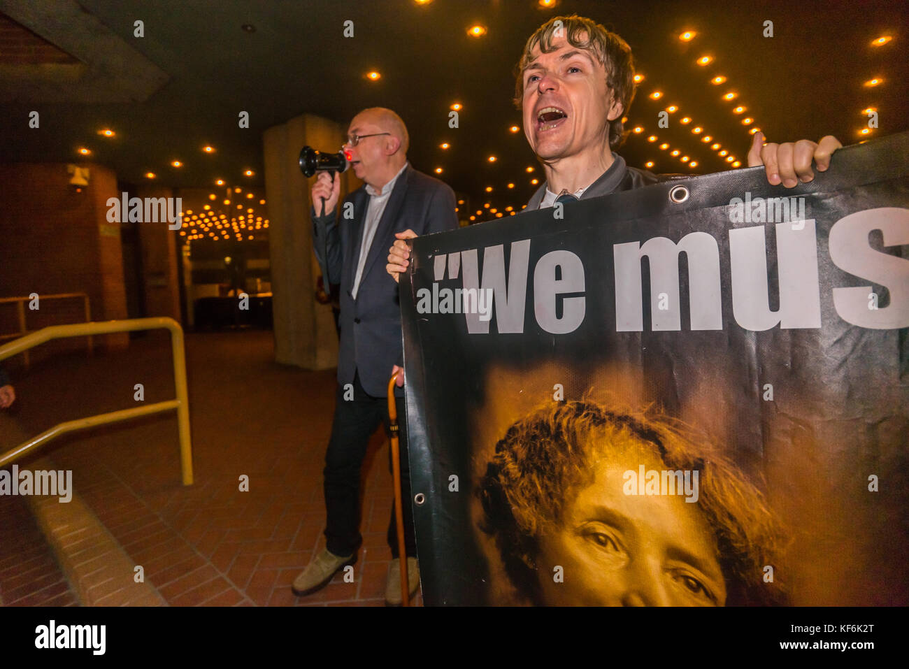 London, UK. 25th Oct, 2017. Ian Bone speaks at the Class War protest on ...