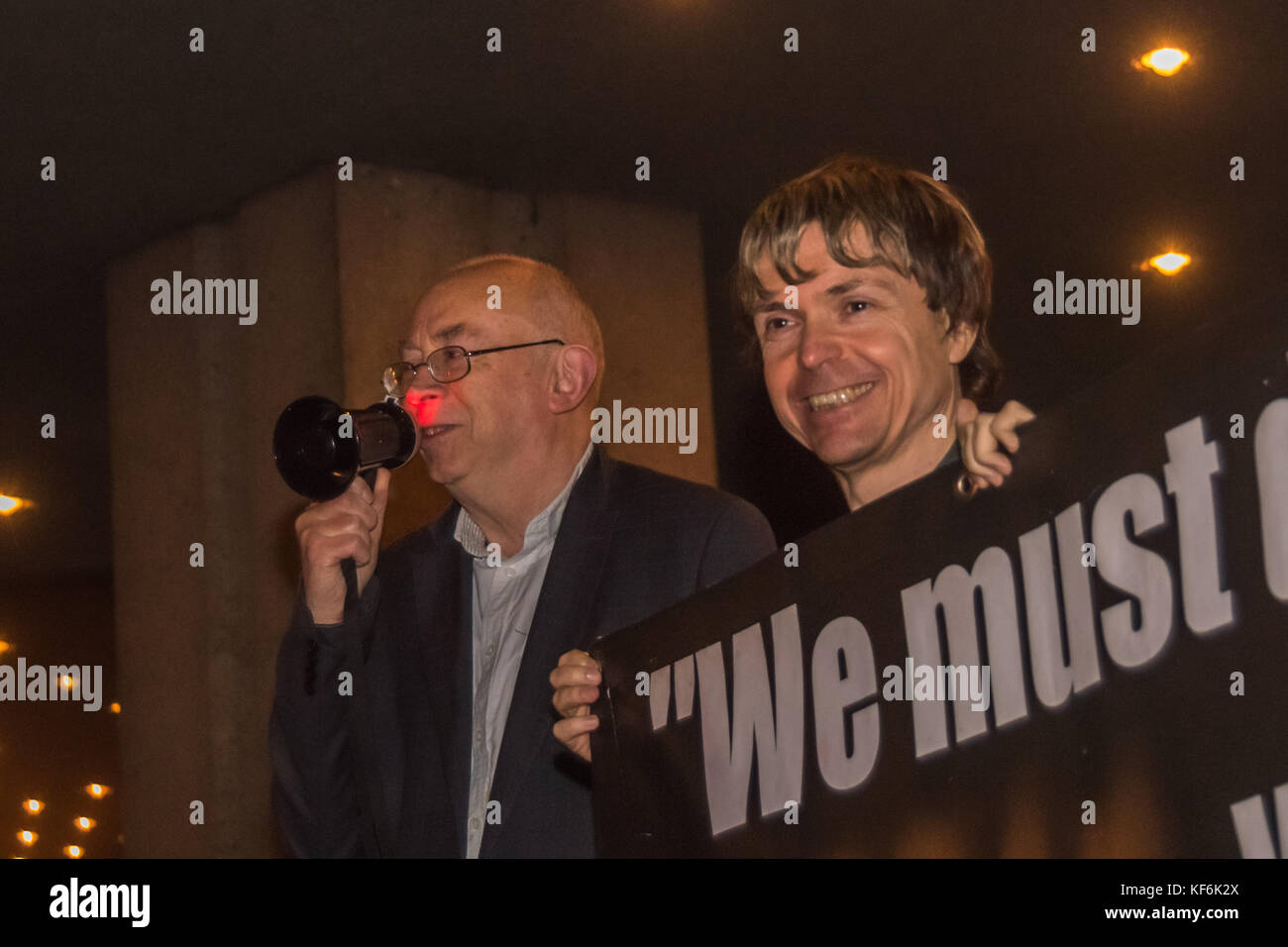 London, UK. 25th Oct, 2017. Ian Bone speaks at the Class War protest on ...