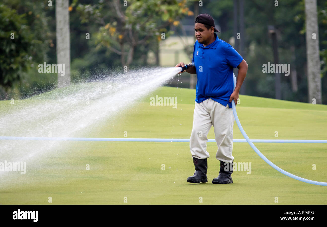 Kuala Lumpur, Malaysia. 25th Oct, 2017. Ground keepers keeping the ...