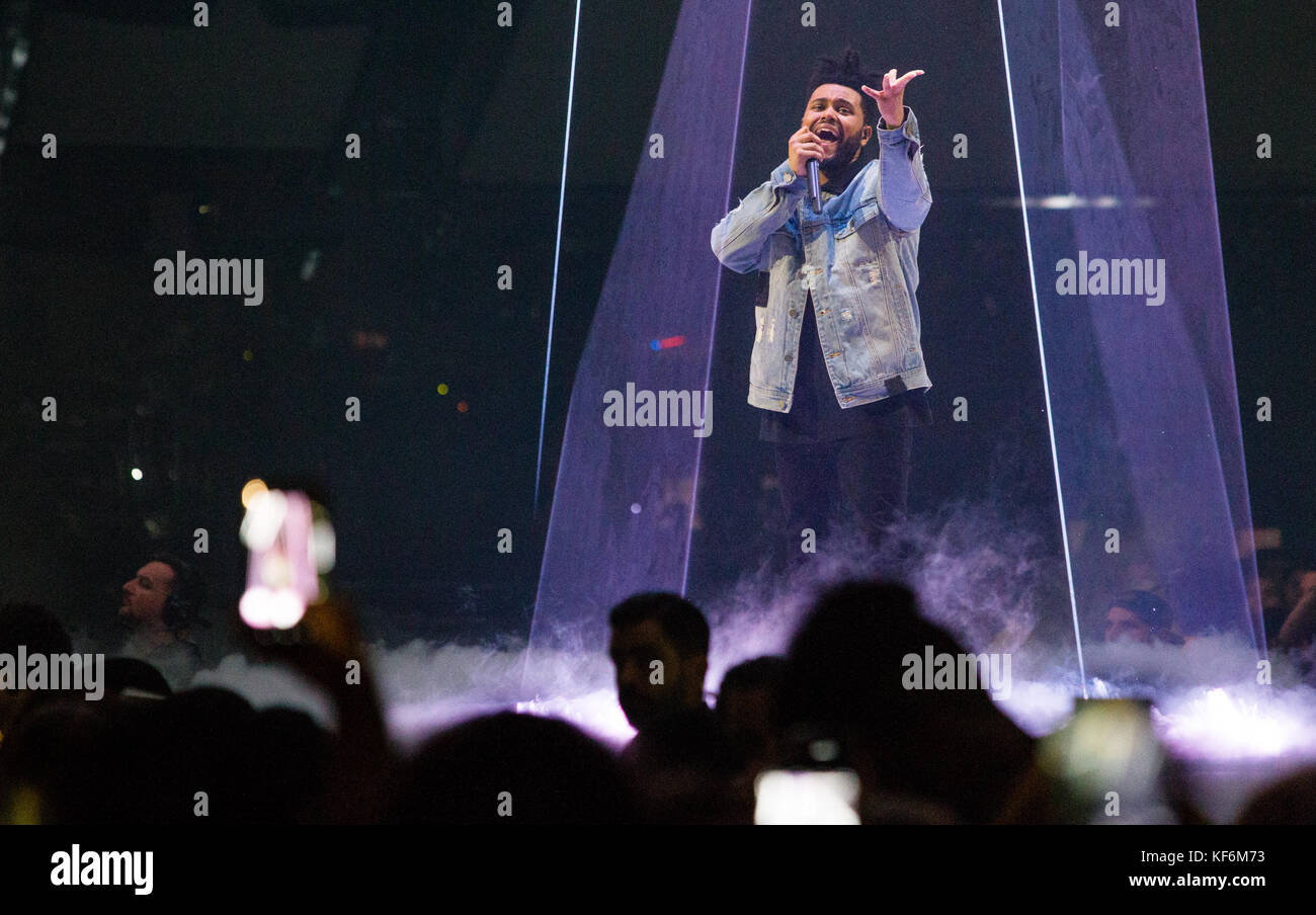 Miami, FL, USA. 24th Oct, 2017. The Weeknd performs during the Starboy ...