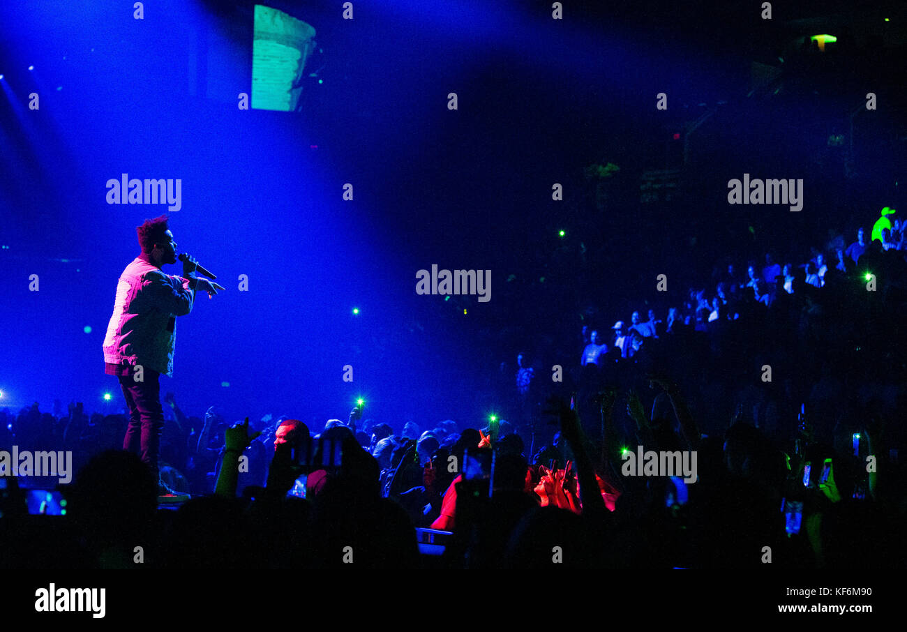 Miami, FL, USA. 24th Oct, 2017. The Weeknd performs during the Starboy ...
