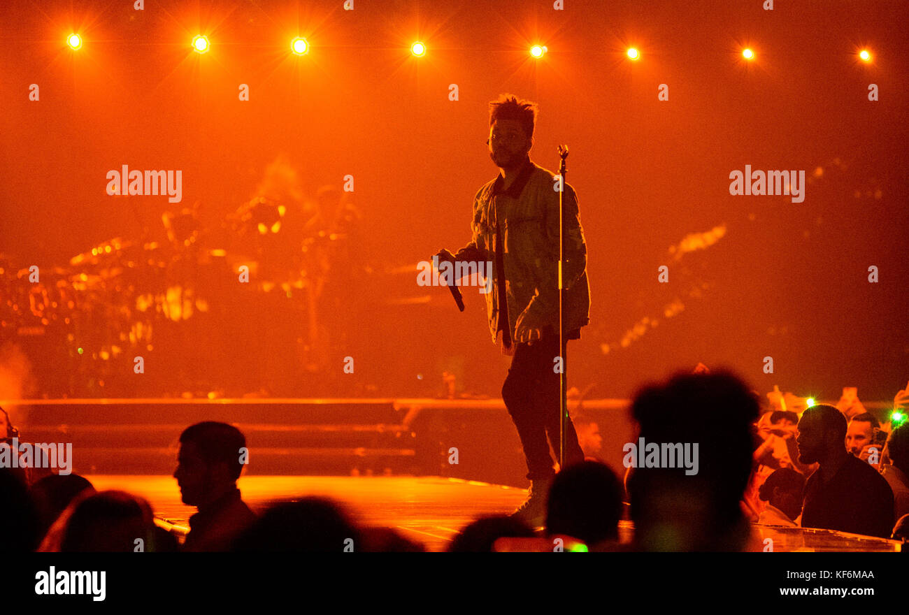 Miami, FL, USA. 24th Oct, 2017. The Weeknd performs during the Starboy ...