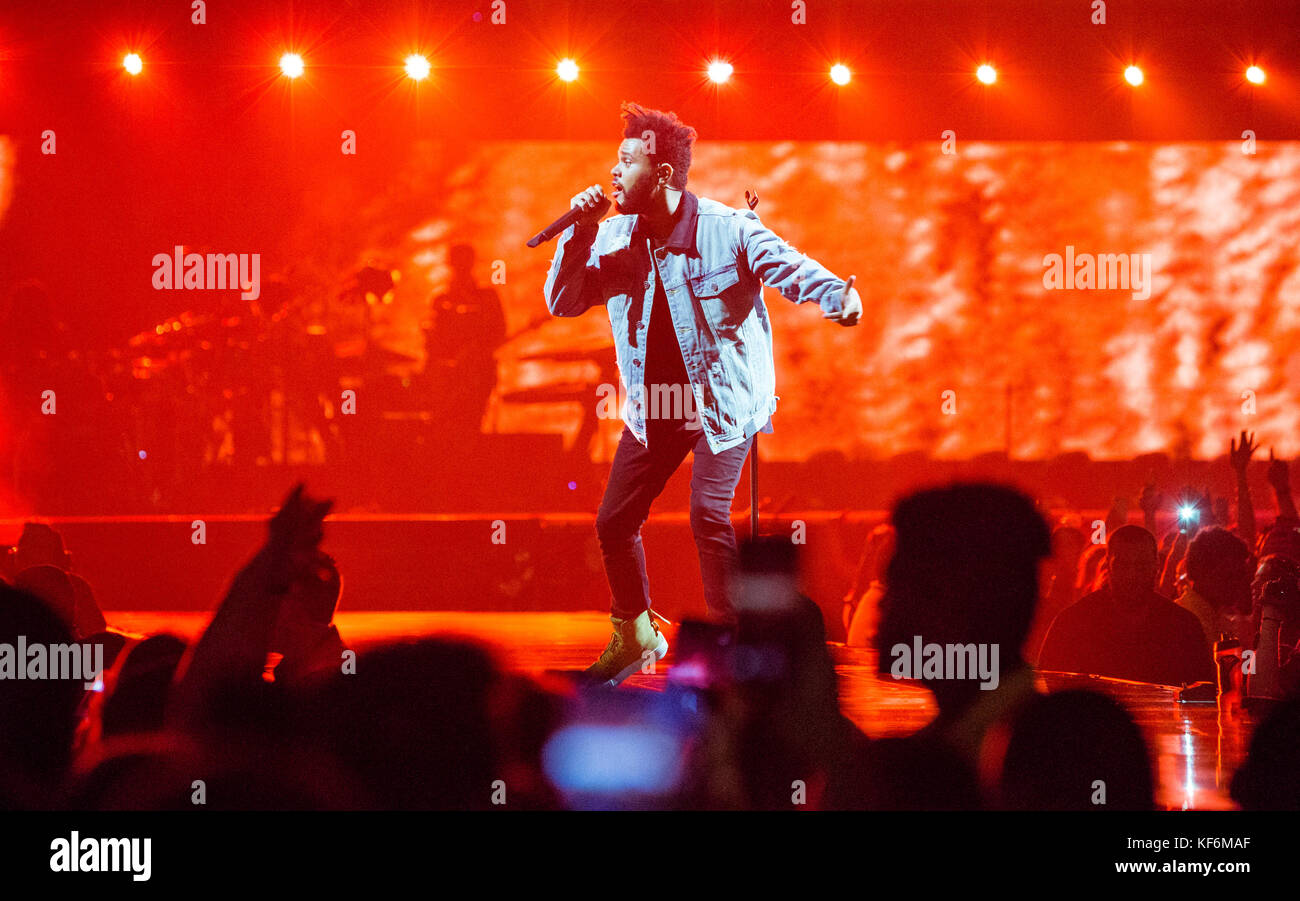 Miami, FL, USA. 24th Oct, 2017. The Weeknd performs during the Starboy ...