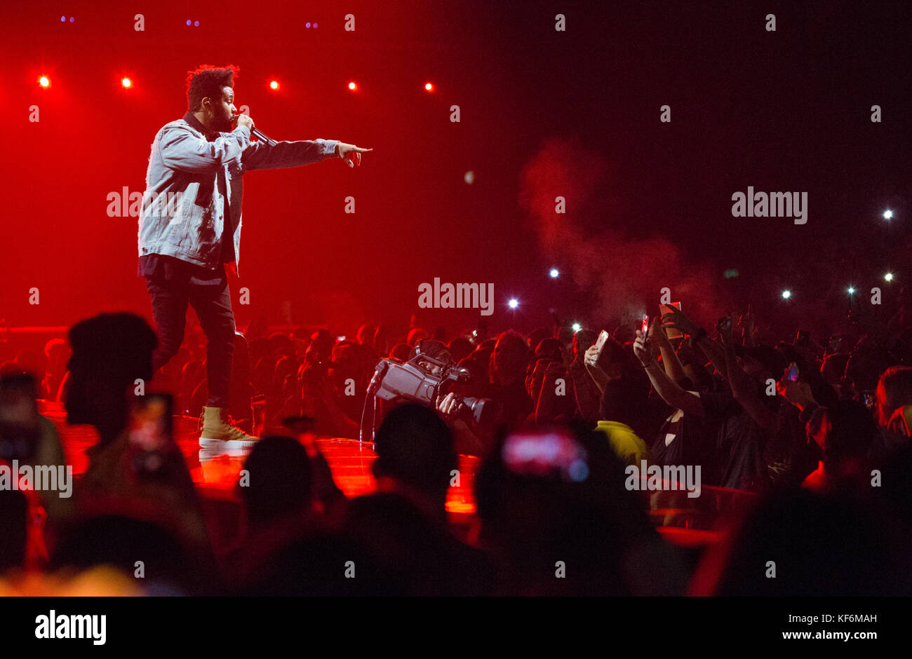 Miami, FL, USA. 24th Oct, 2017. The Weeknd performs during the Starboy ...