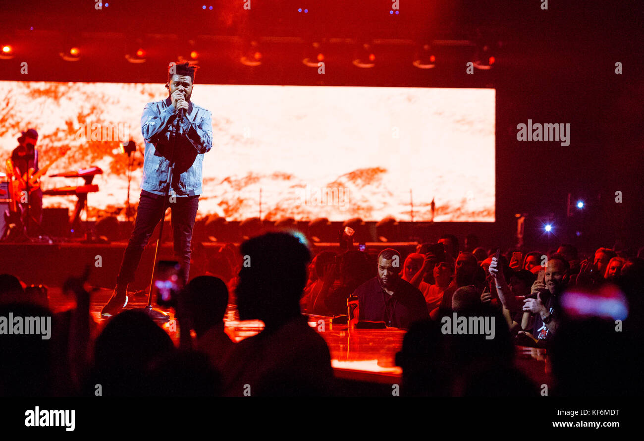 Miami, FL, USA. 24th Oct, 2017. The Weeknd performs during the Starboy ...
