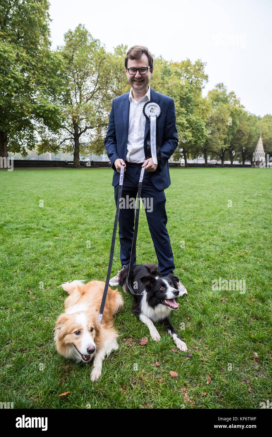 London, UK. 26th Oct, 2017. Alex Norris Labour MP with his pets Boomer ...