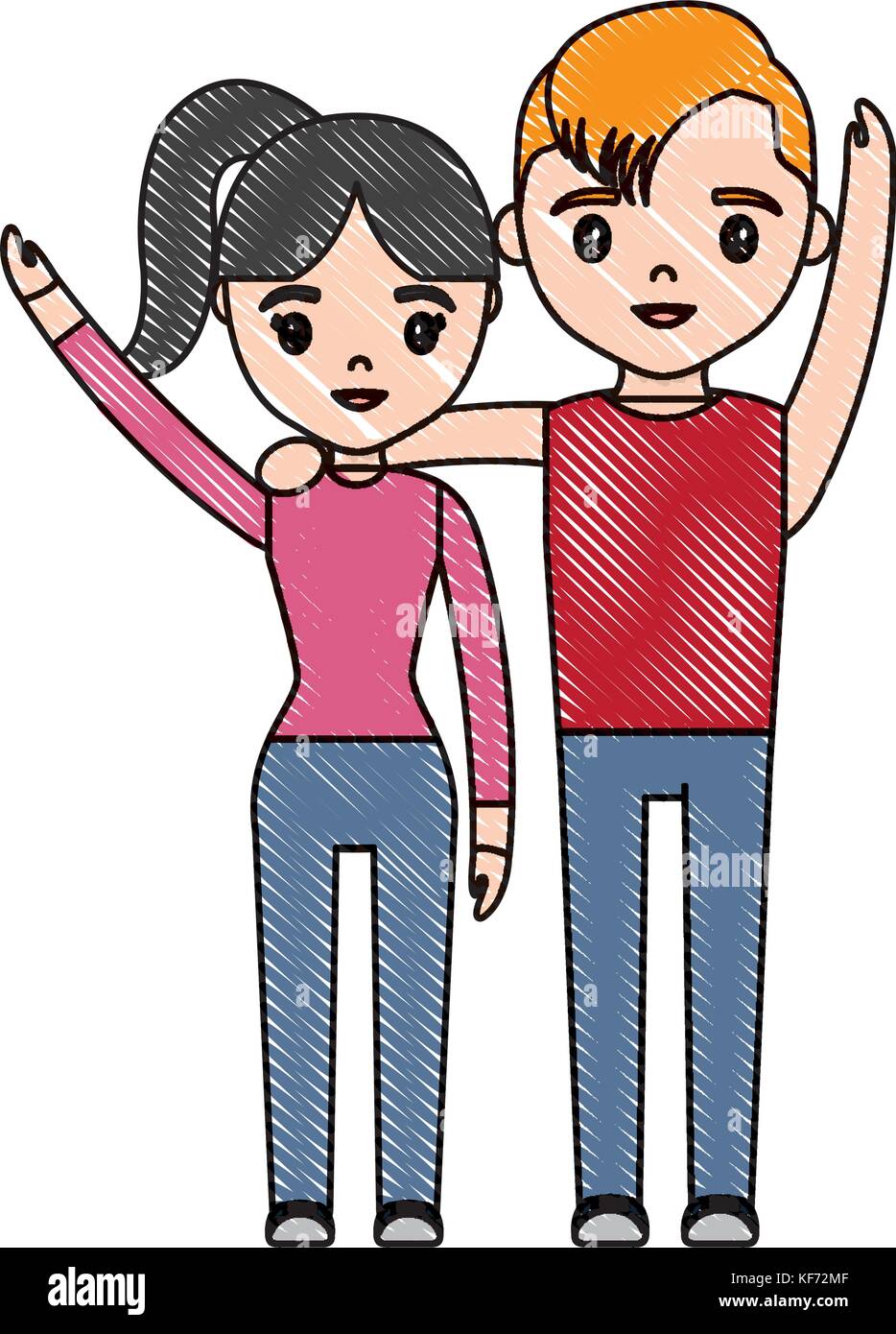 cartoon happy couple icon over white background colorful design vector ...