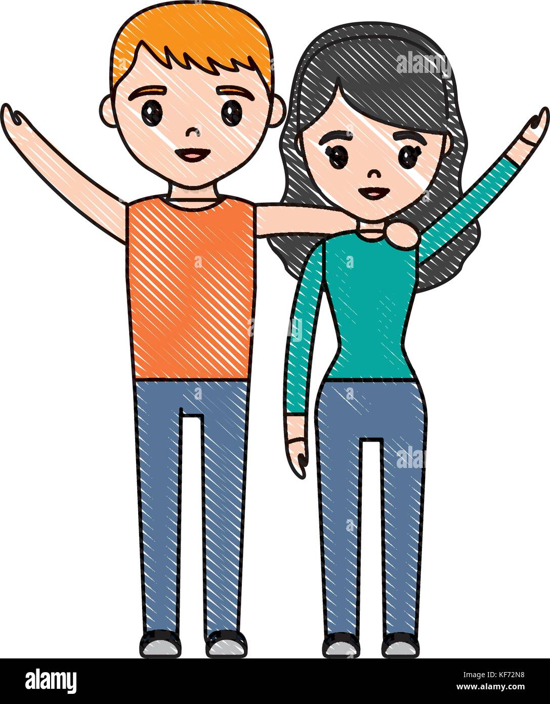 cartoon happy couple icon over white background colorful design vector ...