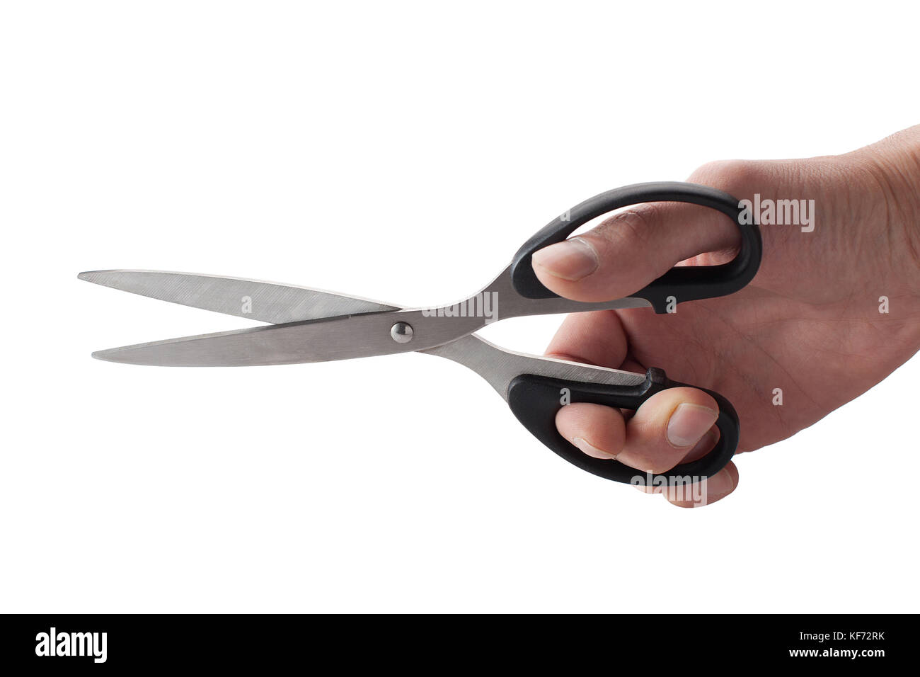 Hand with scissors on isolated white background Stock Photo - Alamy