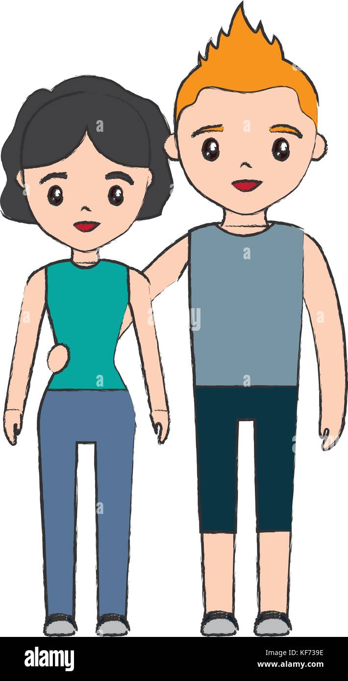 cartoon happy couple icon over white background colorful design vector ...