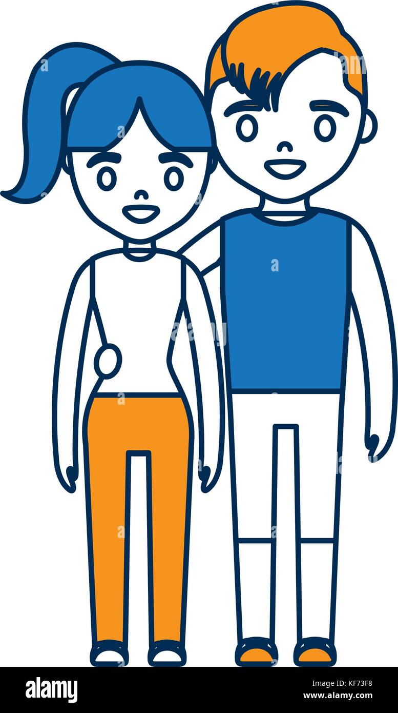 cartoon happy couple icon over white background colorful design vector ...