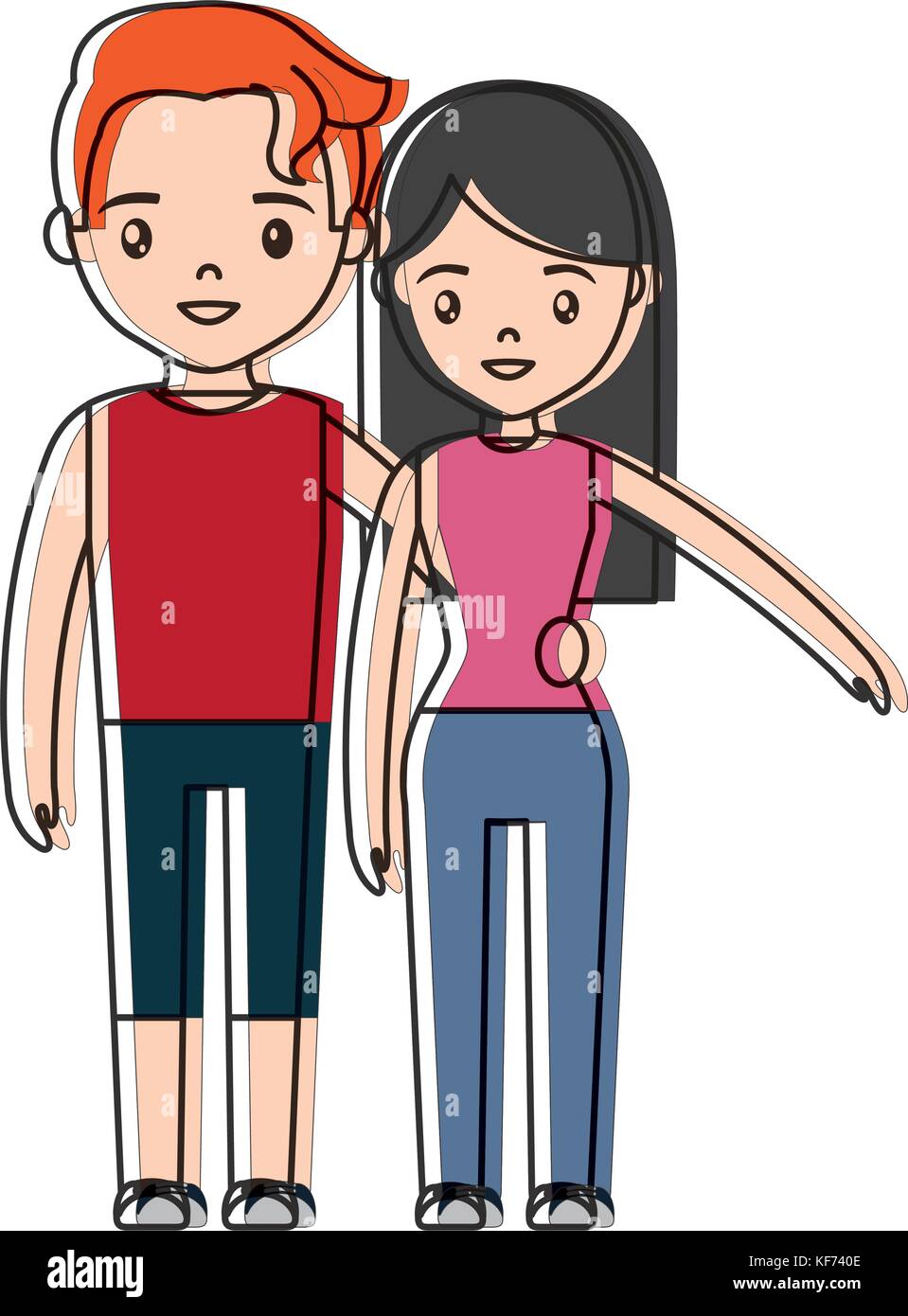 cartoon happy couple icon over white background colorful design vector ...