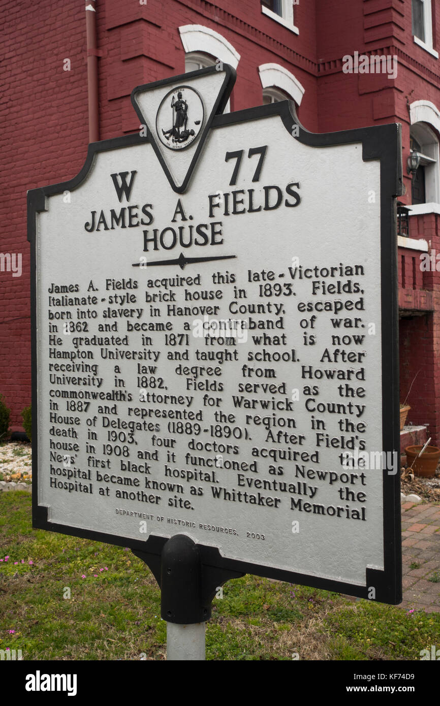 James A Fields house Newport News Virginia Stock Photo - Alamy