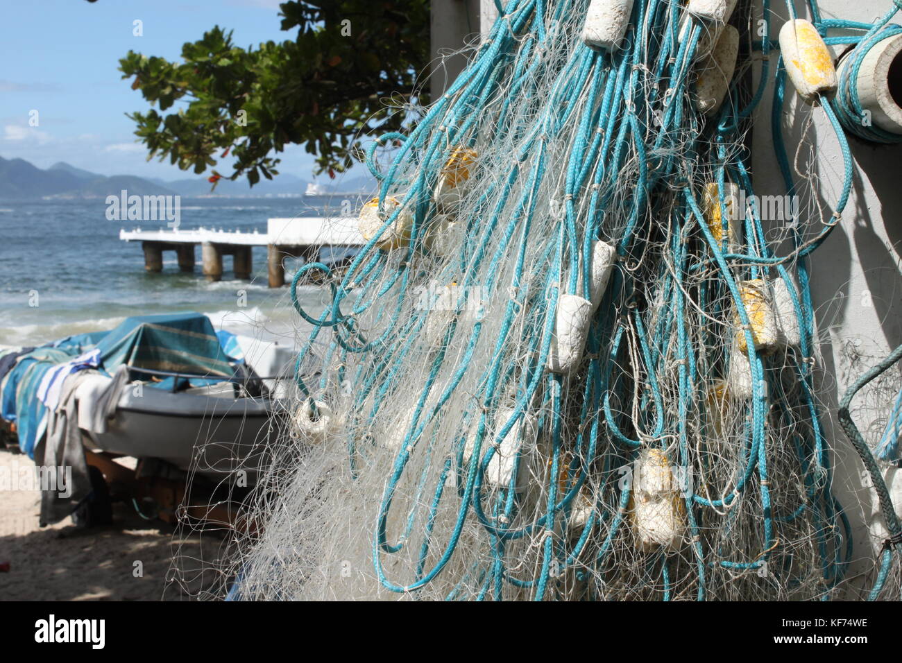 Blue and whiite fishing nets hi-res stock photography and images - Alamy