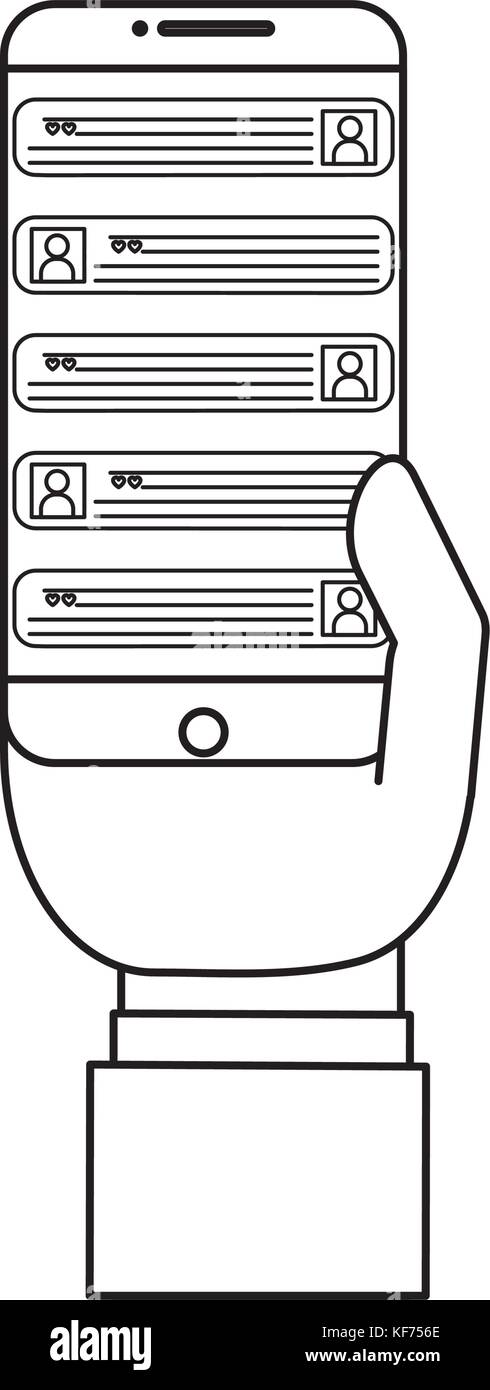 hand with smartphone device icon over white background vector ...