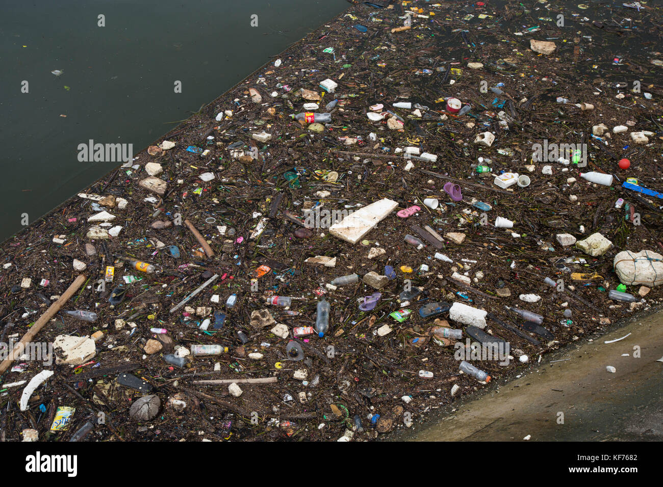 Plastic, rubber, polystyrene and other garbage floating in ocean in ...