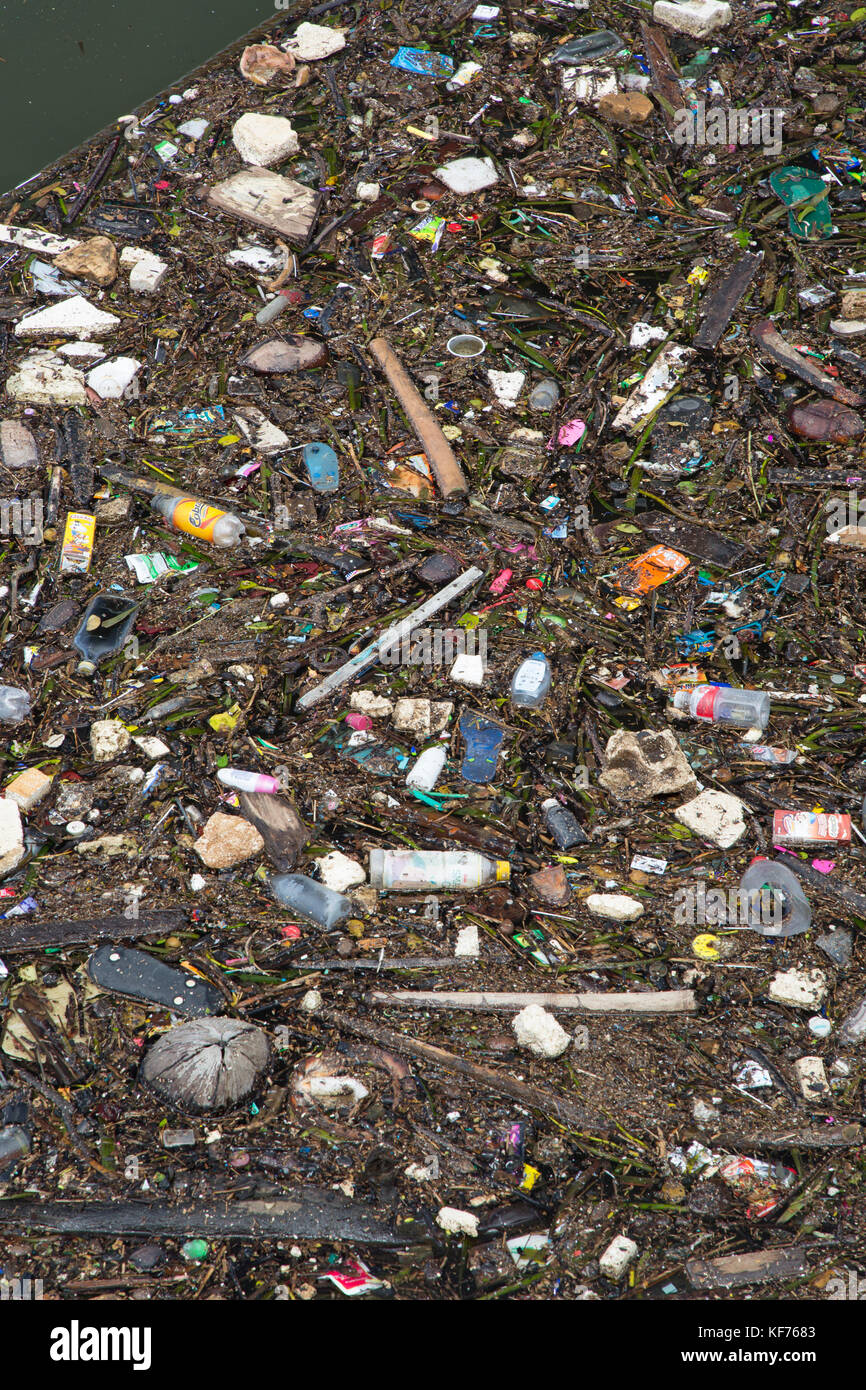 Plastic, rubber, polystyrene and other garbage floating in ocean in ...