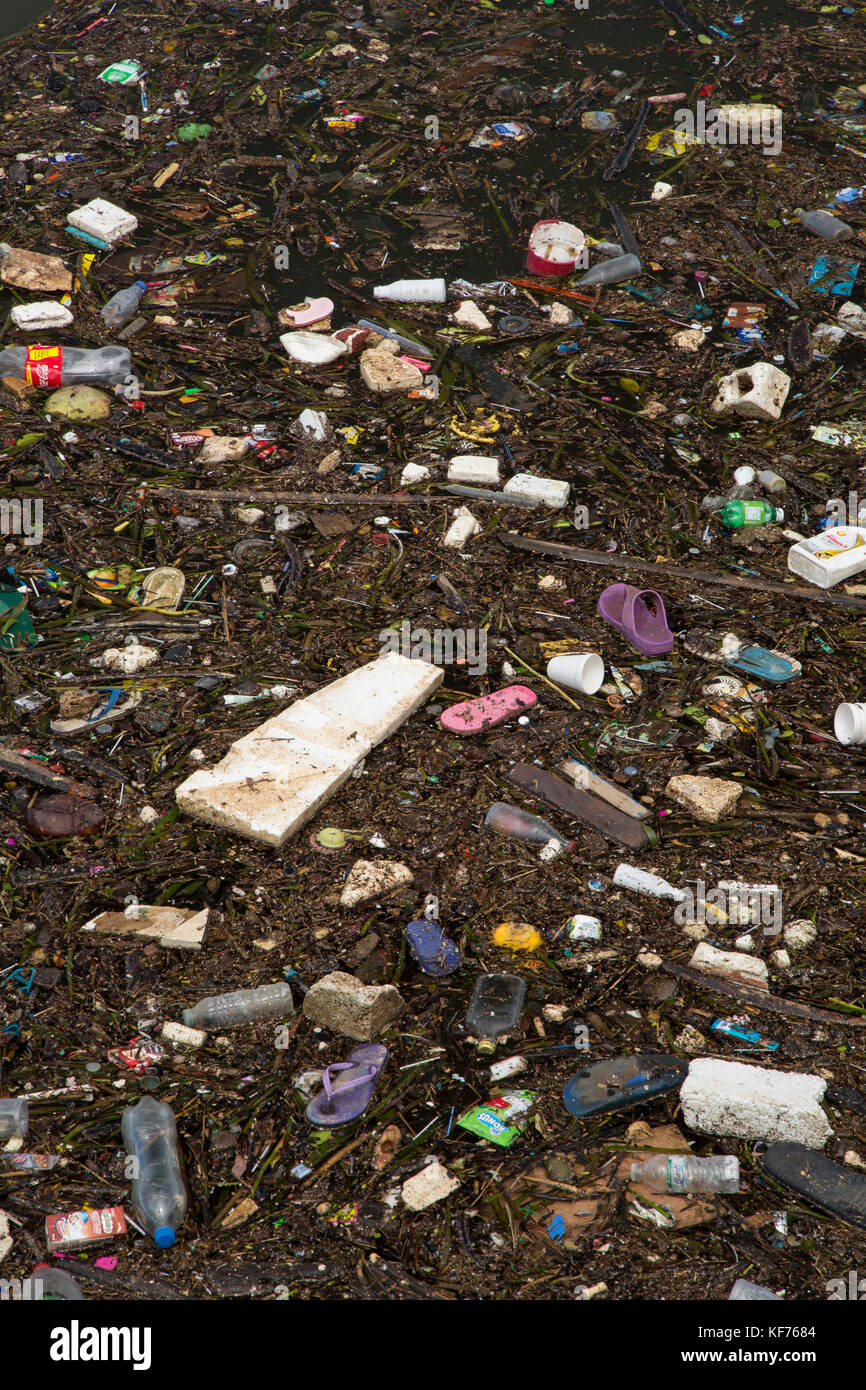 Plastic, rubber, polystyrene and other garbage floating in ocean in ...