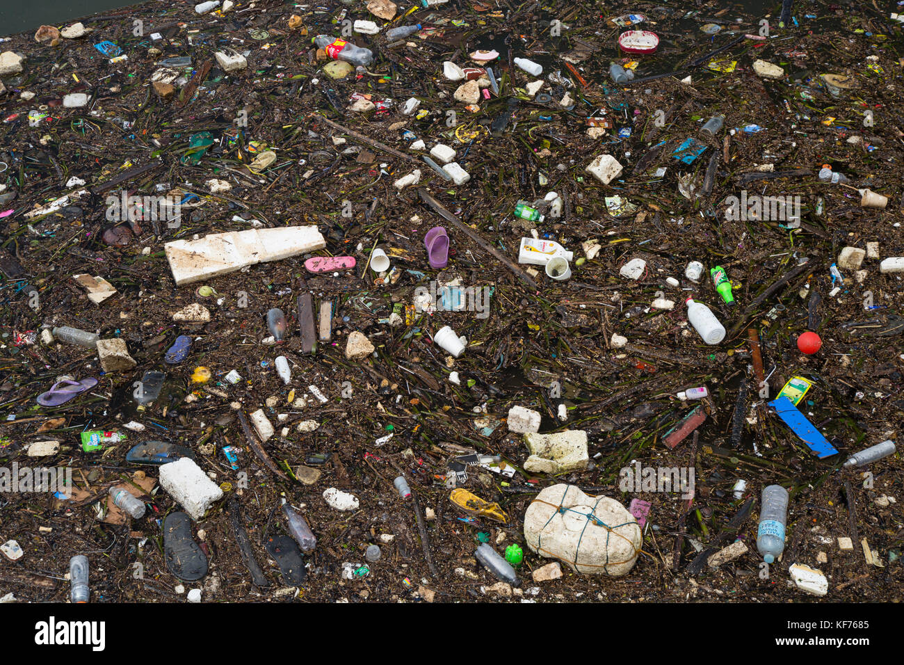 Plastic, rubber, polystyrene and other garbage floating in ocean in ...