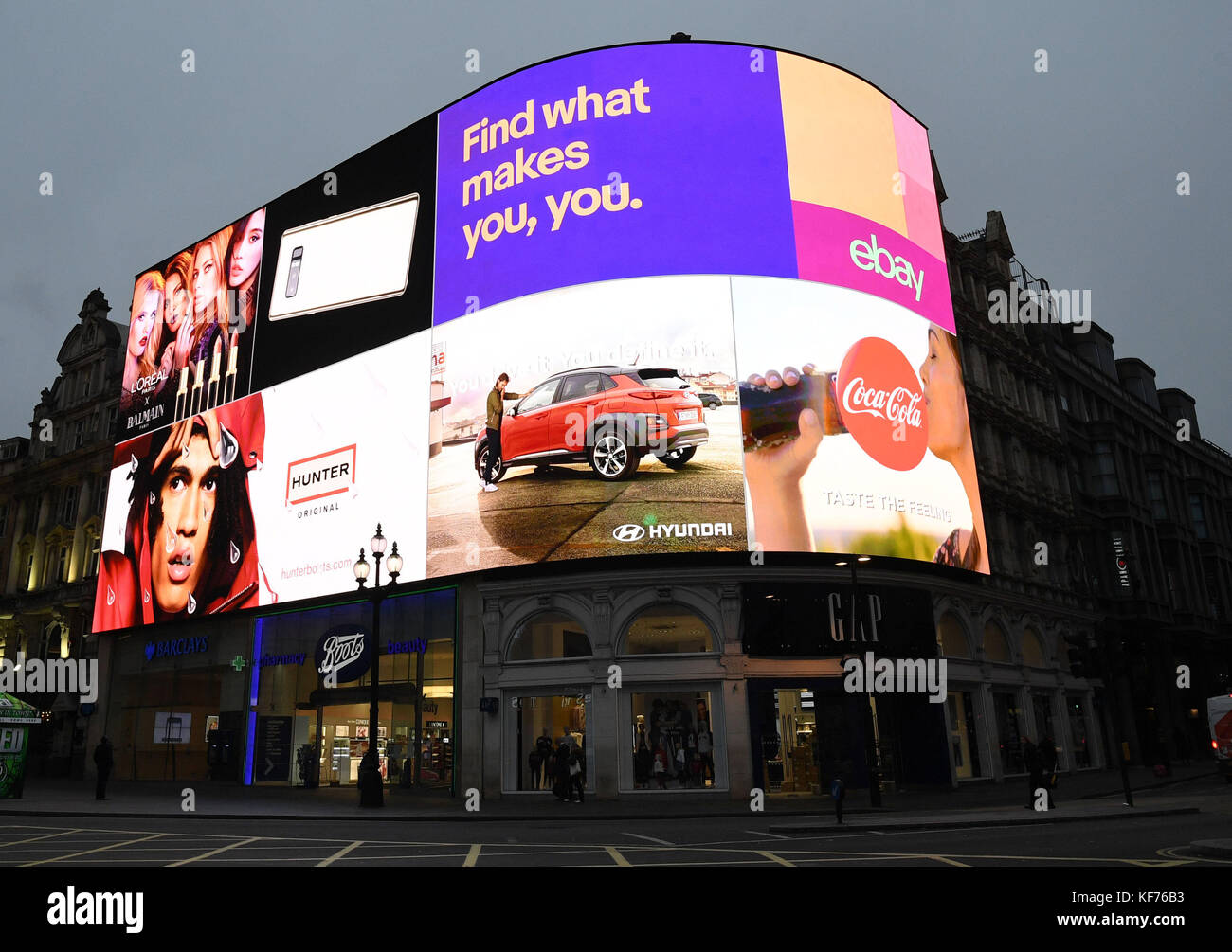 The advertising screens at Piccadilly Circus in central London are ...