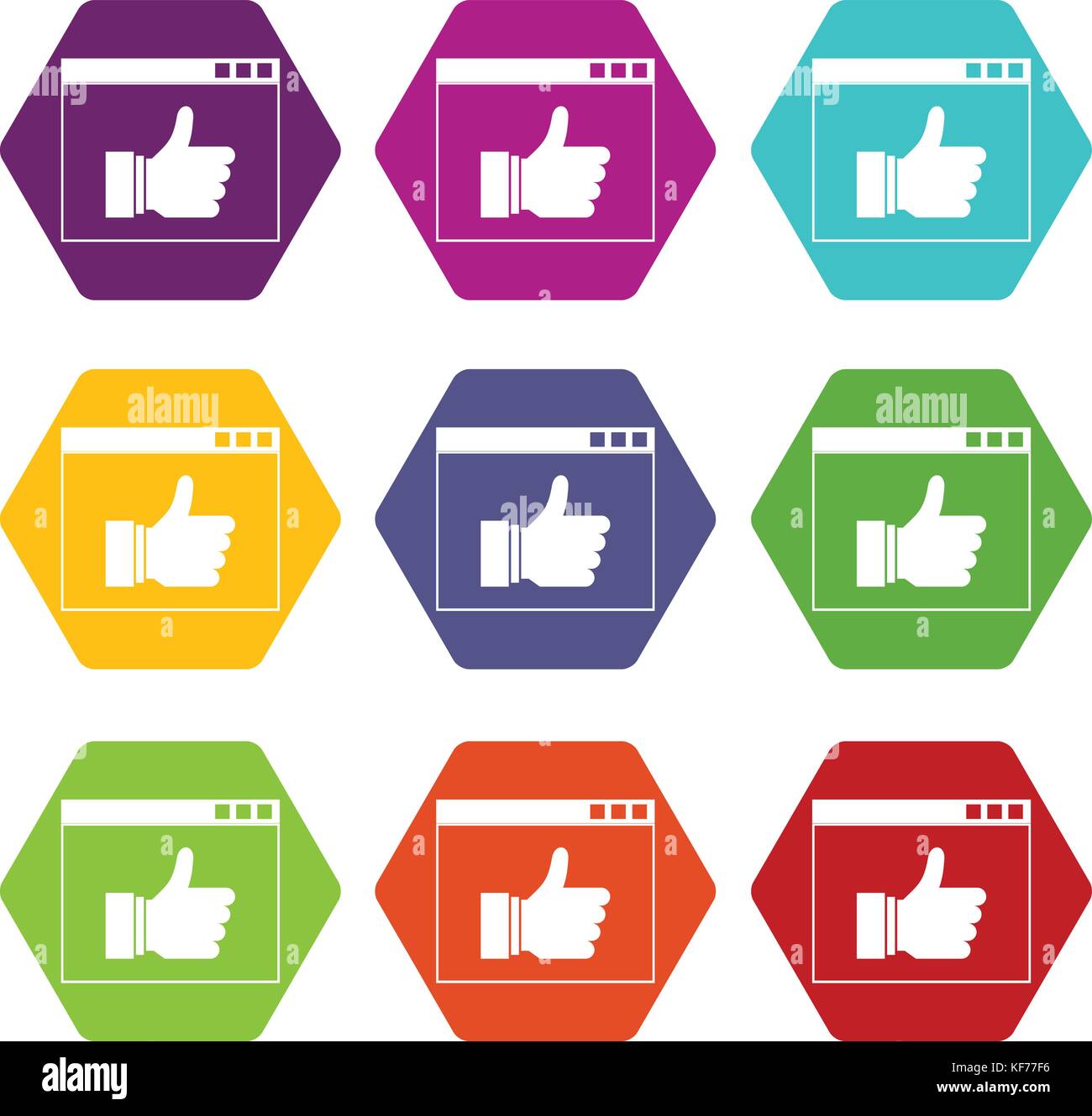 Hand with thumb up in browser icon set color hexahedron Stock Vector ...