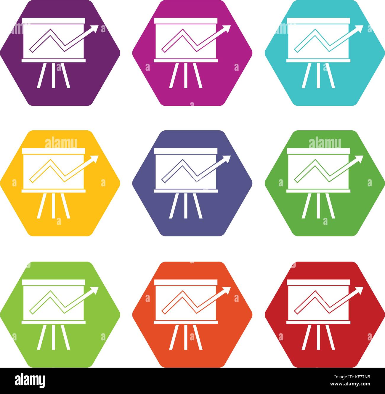 Flip chart with statistics icon set color hexahedron Stock Vector Image ...