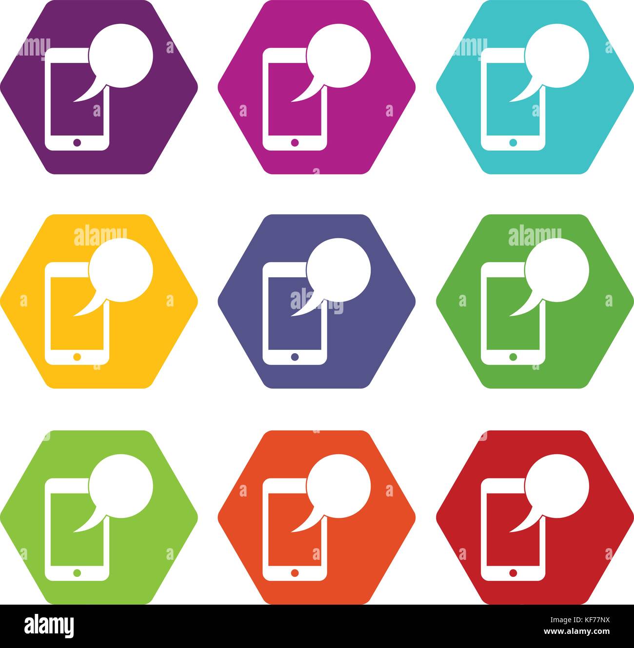 Speech bubble on phone icon set color hexahedron Stock Vector Image ...